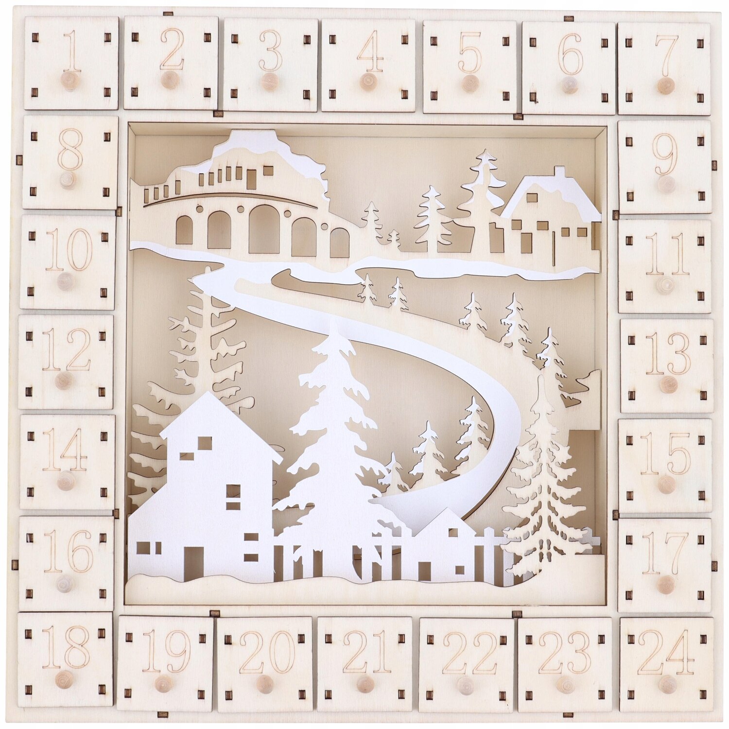 Calendar de Advent din lemn cu iluminare led, Maro deschis, 30 x 6,5 cm ...