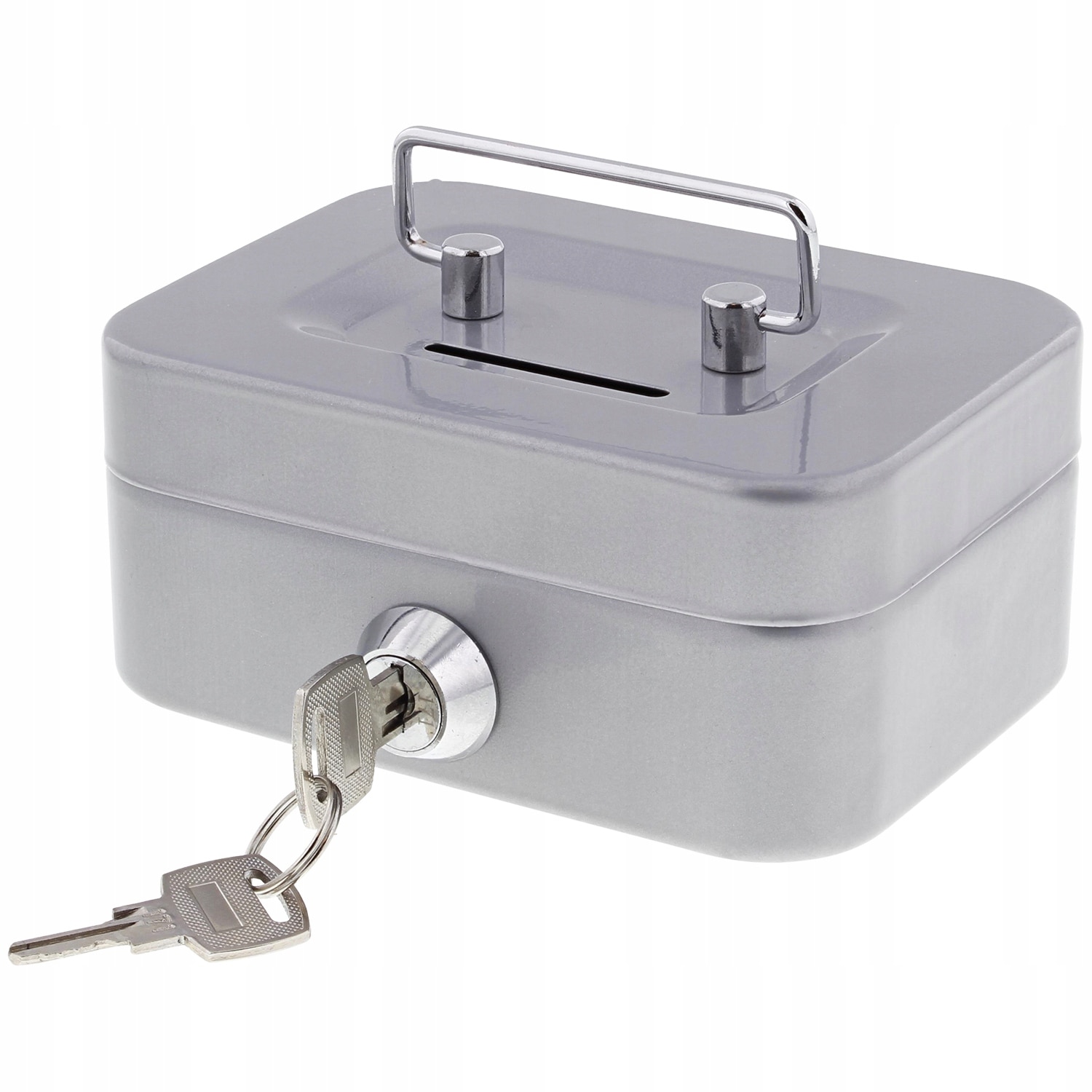 Pusculita, Metal, 2 chei, 8.5 x 11.5 x 5.5 cm, Argintiu - eMAG.ro