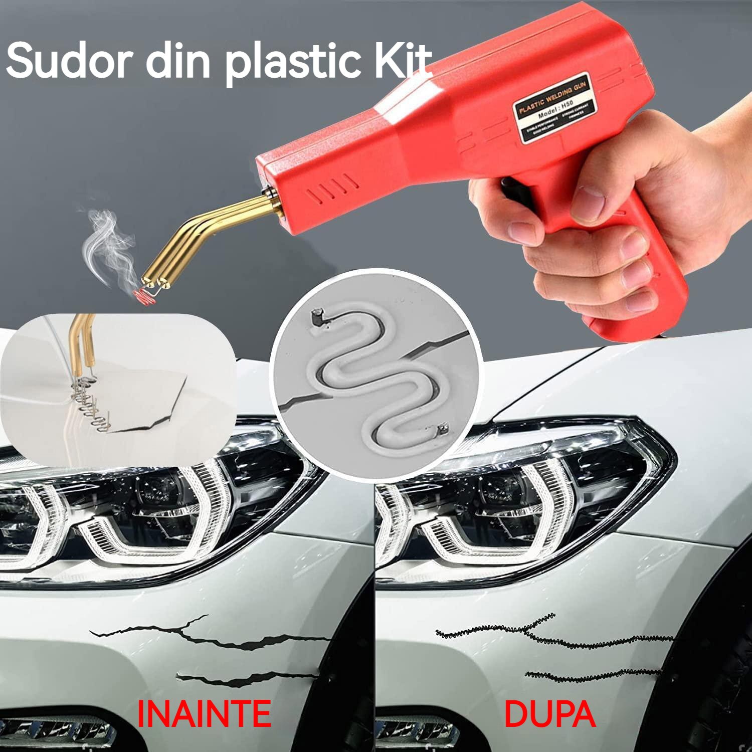 Pistol de lipit, Vaxiuja, Cu trusa, 50W, 200 cuie de armare, Rosu - eMAG.ro