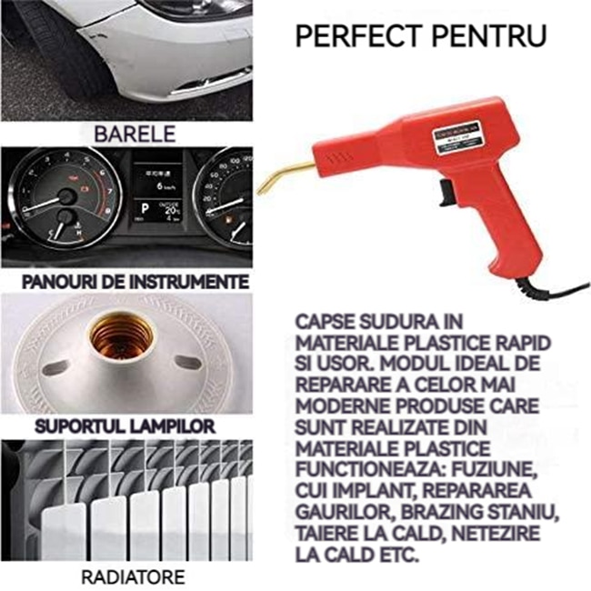 Pistol de lipit, Vaxiuja, Cu trusa, 50W, 200 cuie de armare, Rosu - eMAG.ro