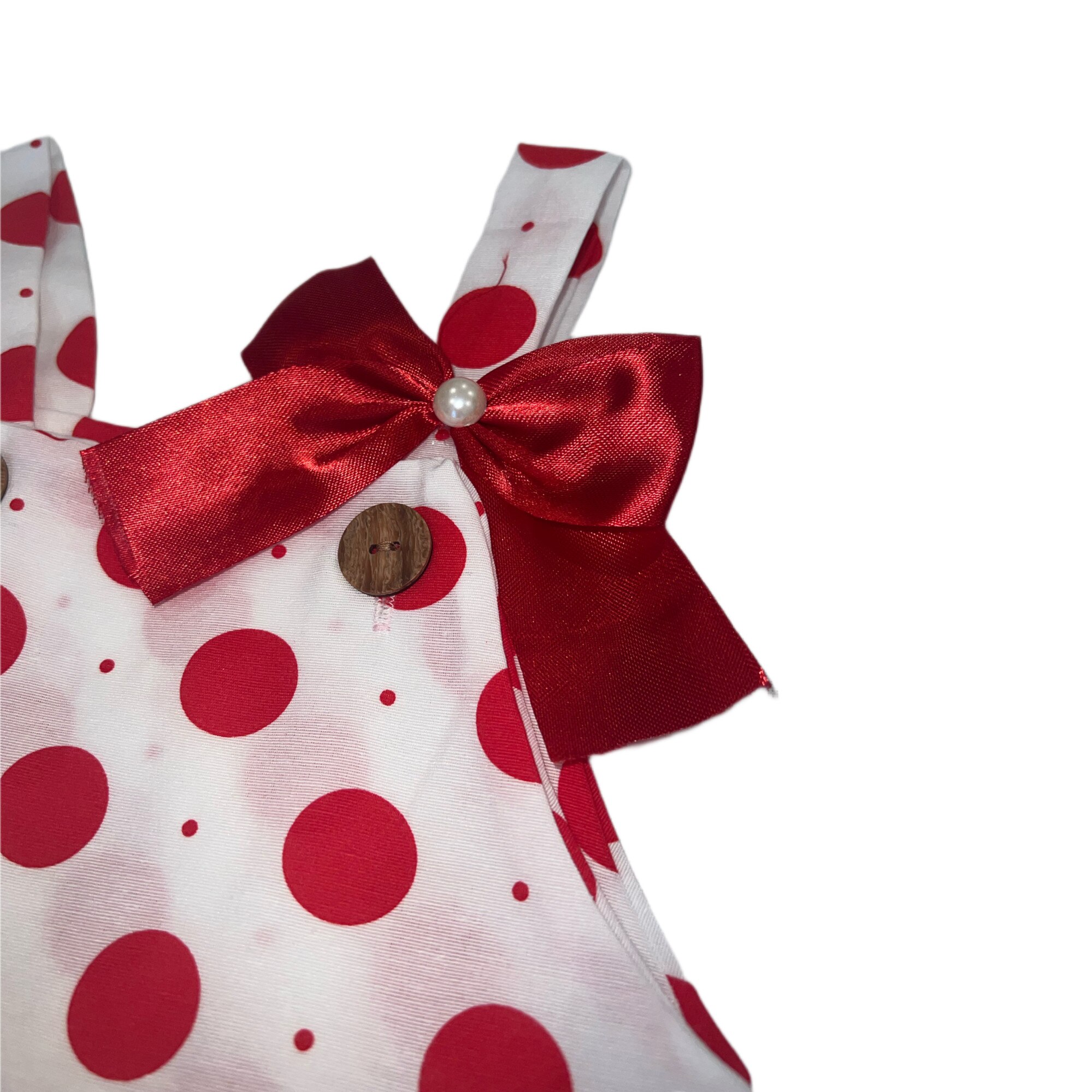 Rochie alba cu buline rosii si fundita, pentru fete, 4 ani - eMAG.ro