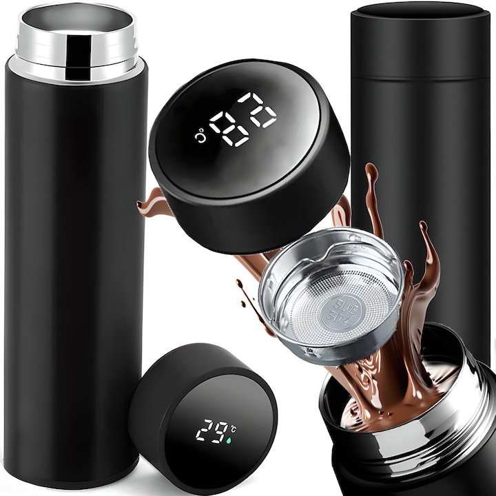 Termos Inteligent din Otel Inoxidabil cu Ecran LCD, Fara BPA, 500ml ...