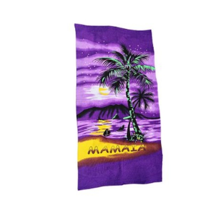 Prosop plaja, 70 x 140 cm, model cu palmier, Mov - eMAG.ro