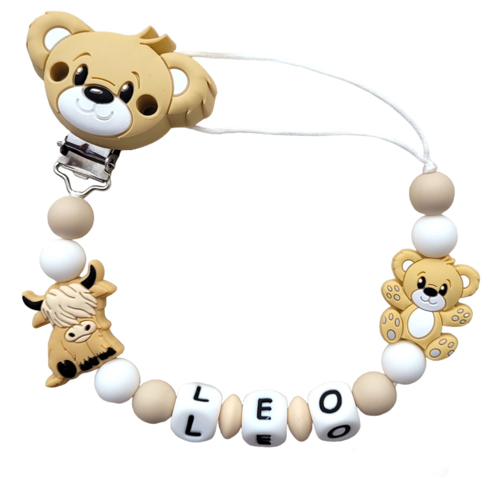 Lantisor pentru suzeta din silicon alimentar, Ursulet bej - eMAG.ro