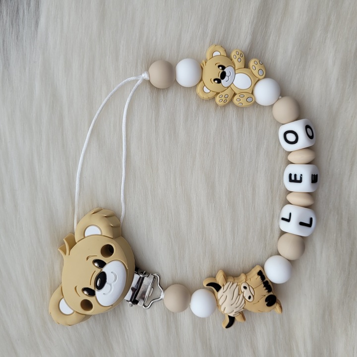 Lantisor pentru suzeta din silicon alimentar, Ursulet bej - eMAG.ro