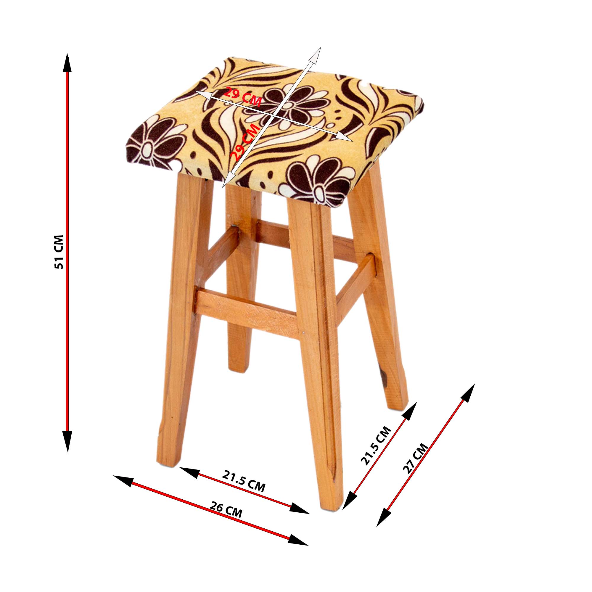 Set masa cu 4 scaune lemn tip taburet, model Nett maro floral, DENVER ...