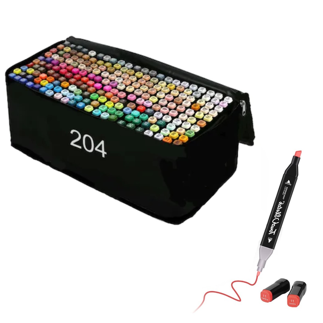 Set 204 Markere Zenino - 2 Varfuri, Culori Intense, Geanta de ...