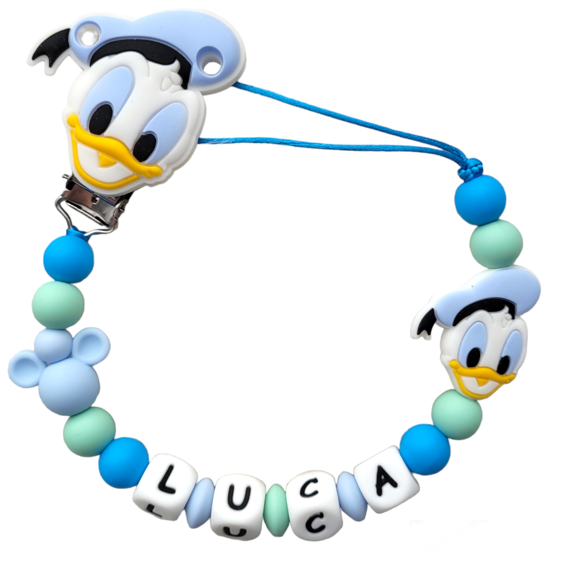 Lantisor pentru suzeta din silicon alimentar, Donald Bleu - eMAG.ro