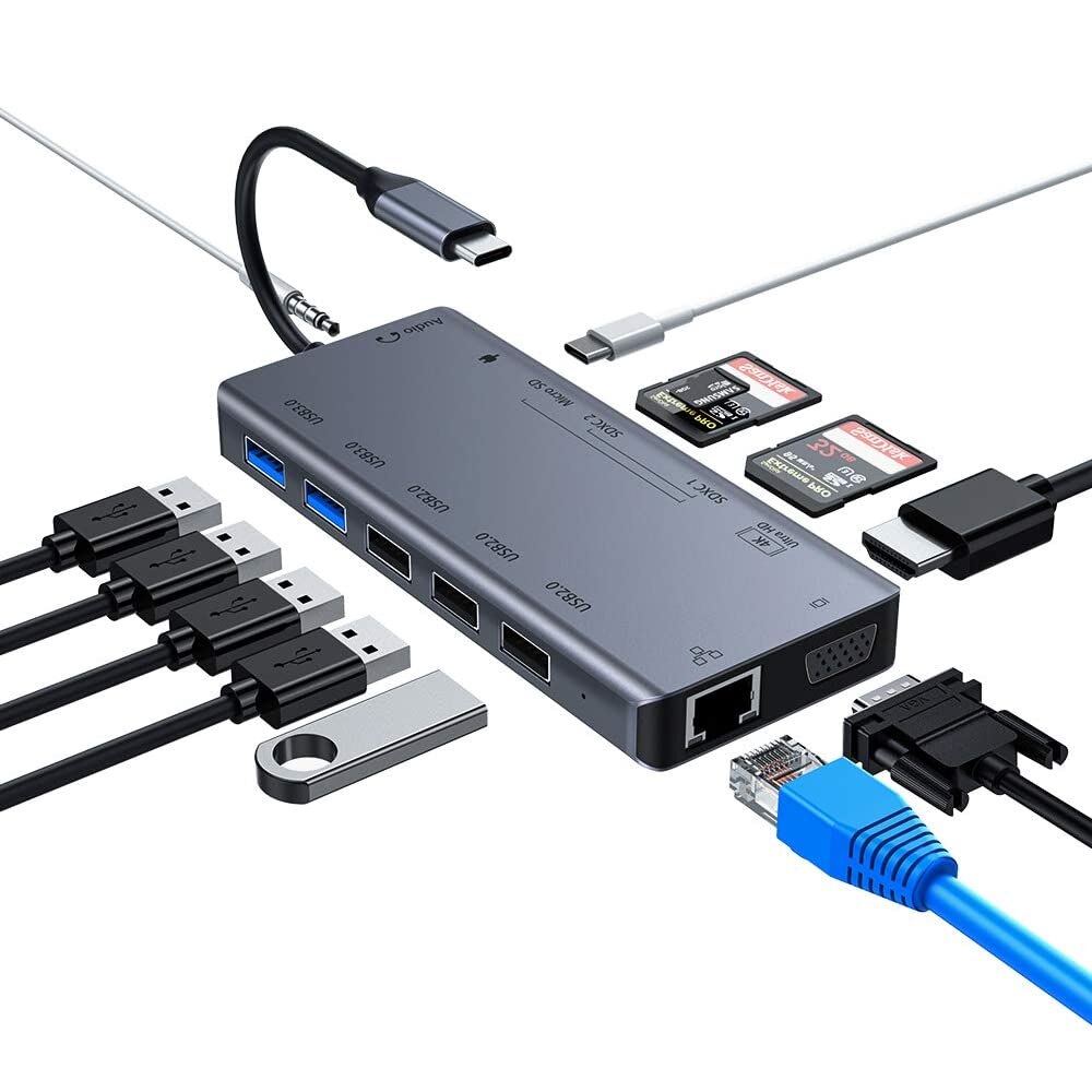Adaptor HUB 13 in 1 Zenino - 1000Mbs/s, Porturi USB/HDMI/AUX/Ethernet ...