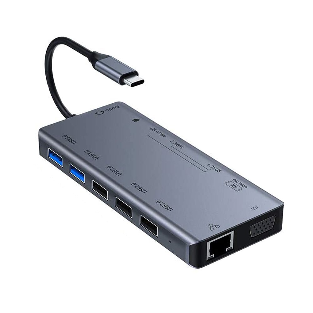 Adaptor HUB 13 in 1 Zenino - 1000Mbs/s, Porturi USB/HDMI/AUX/Ethernet ...