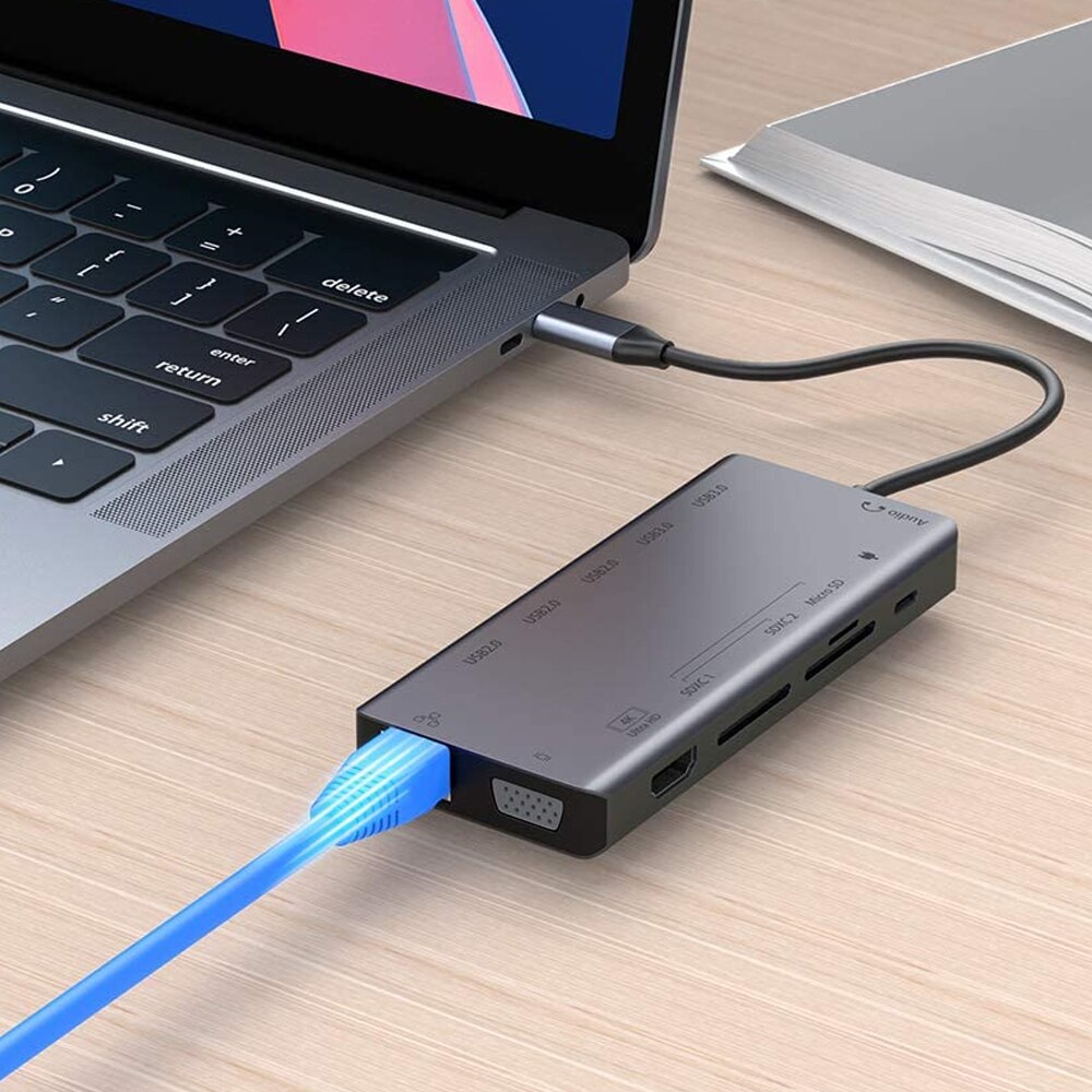 Adaptor HUB 13 in 1 Zenino - 1000Mbs/s, Porturi USB/HDMI/AUX/Ethernet ...