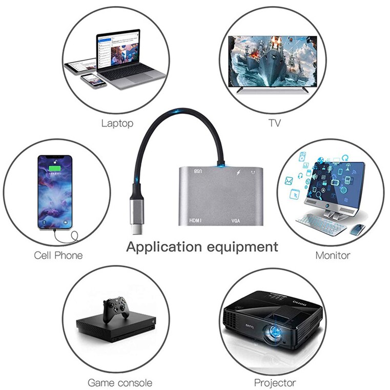 Адаптер за монитор, HNSMART, HDMI/VGA/USB-C, Сребрист - eMAG.bg
