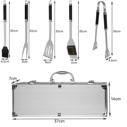 Set 5 ustensile Gratar "LikeSmart Barbeque Set", Valiza Aluminiu ...