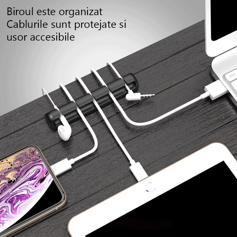 Set 2 organizatoare si 2 protectii cabluri, Tzachebot, din silicon cu ...