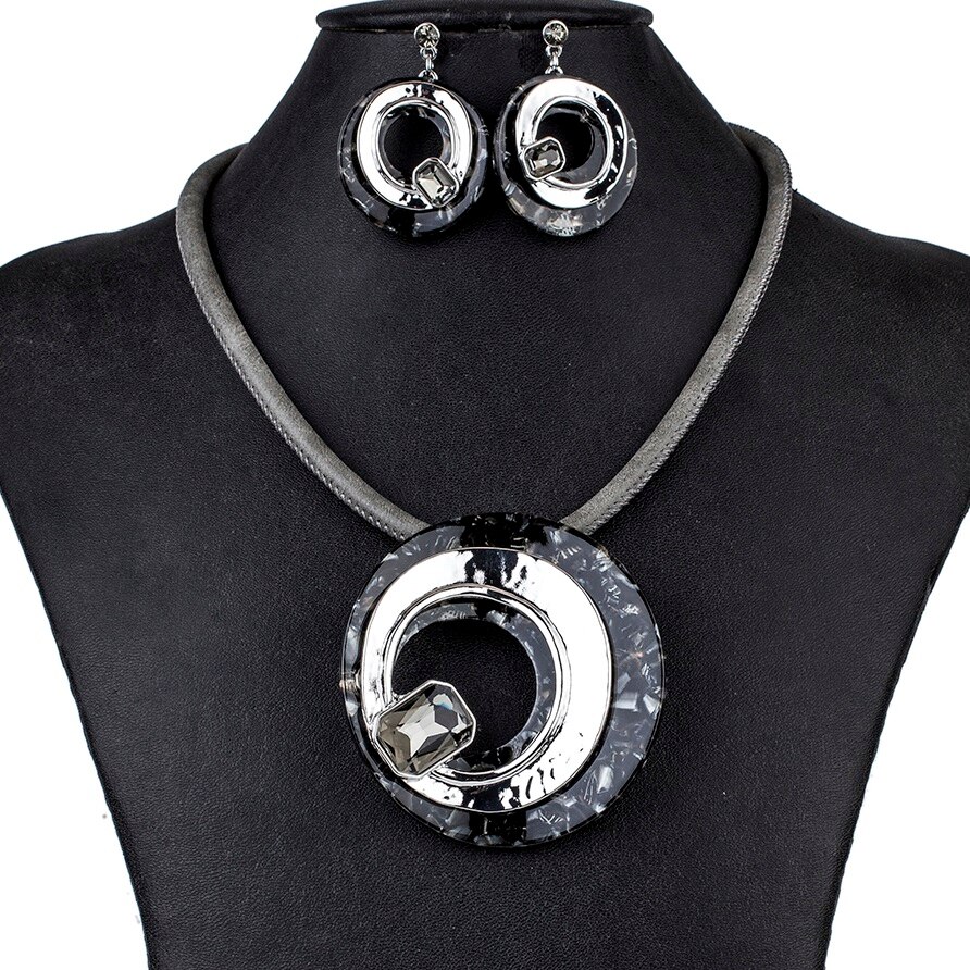 Set bijuterii dama, Izmael, Metal/Zinc/Piele, Negru - eMAG.ro