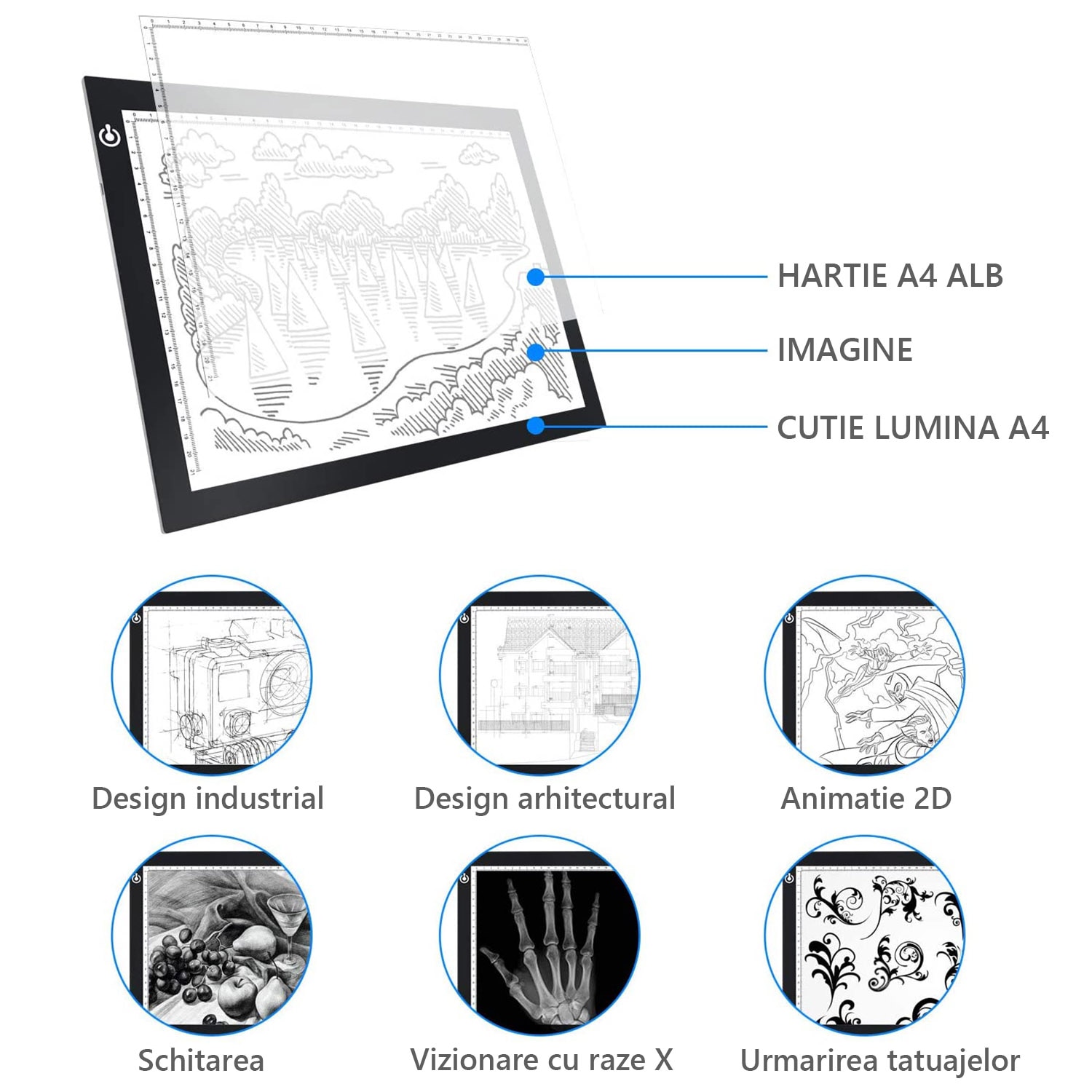 Tableta grafica A4, Vaxiuja, USB, LED, Luminozitatea Reglabila, pentru ...