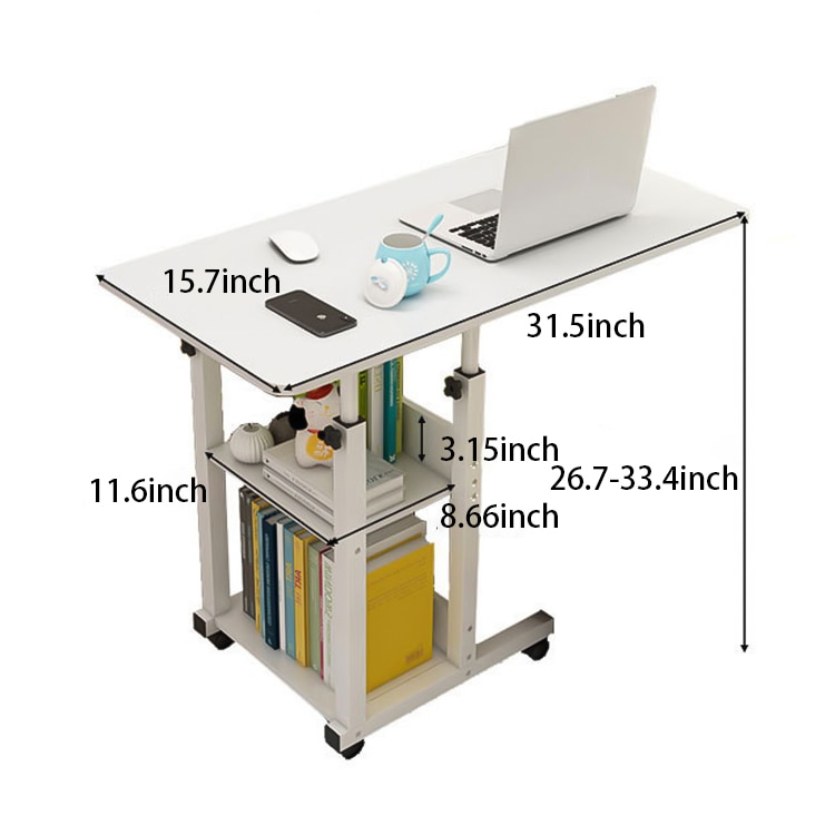 Birou mobil cu inaltime reglabila, Sundiguer, MDF, 80x40x68/85cm, Alb ...