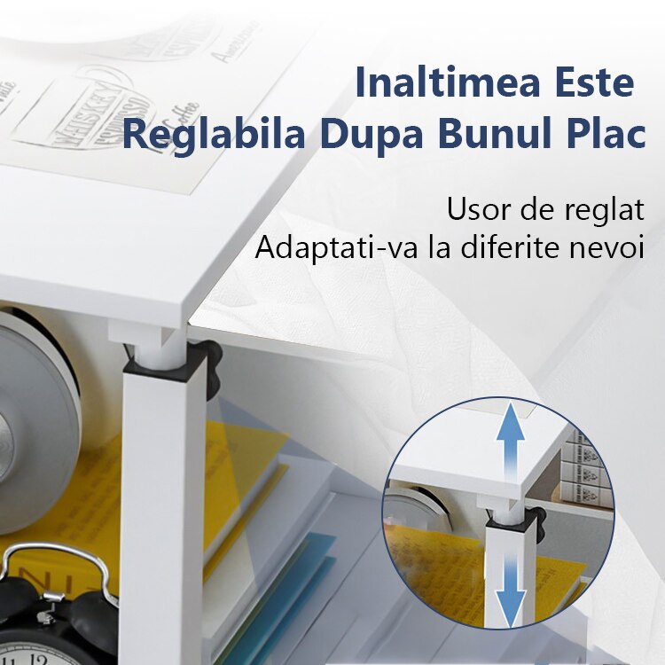 Birou mobil cu inaltime reglabila, Sundiguer, MDF, 80x40x68/85cm, Alb ...