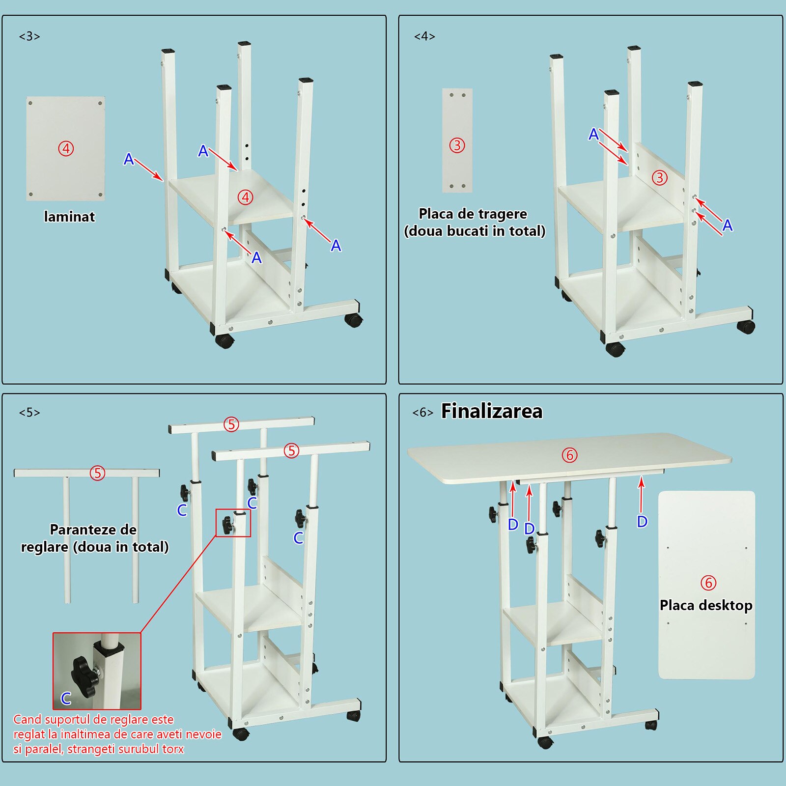 Birou mobil cu inaltime reglabila, Sundiguer, MDF, 80x40x68/85cm, Alb ...