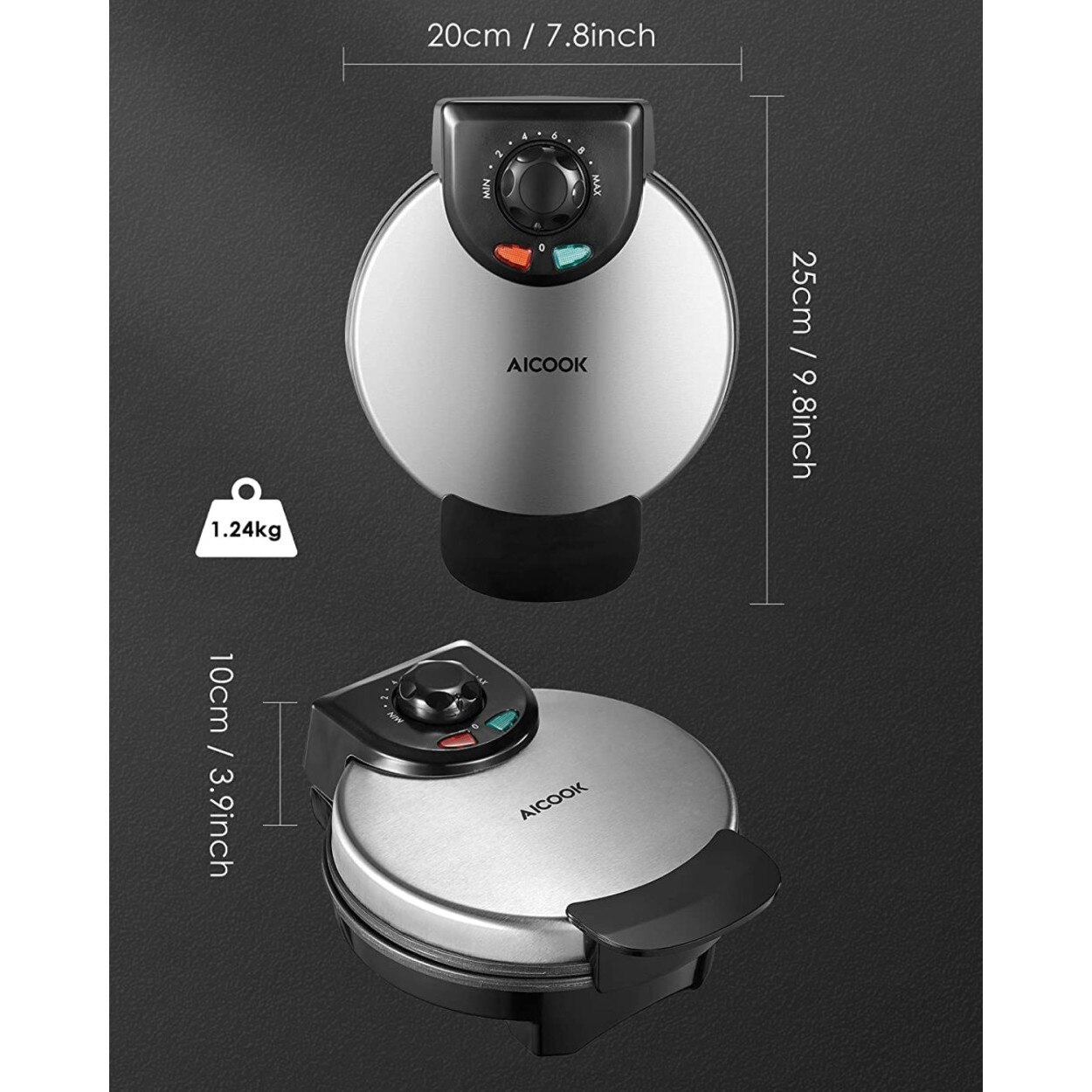 Aicook Waffel- és Gofrisütő, 850W, tapadásmentes felület, kör alakú ...
