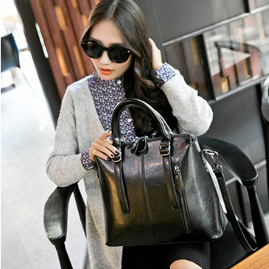 Geanta dama Freeland B1002 cu bareta pentru umar, Piele naturala, Negru - eMAG.ro