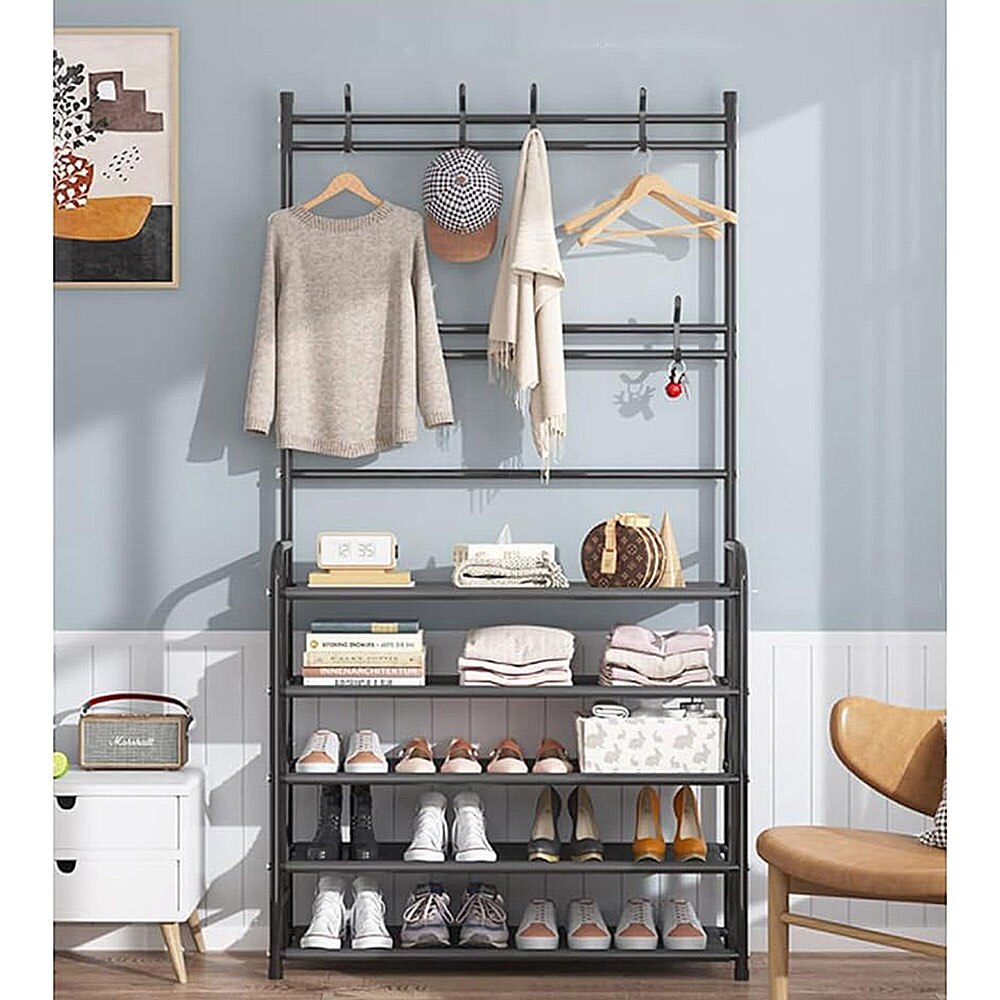 Cuier SIKS Cu 5 Rafturi Pentru Incaltaminte, 8 Carlige, Metalic, Negru ...