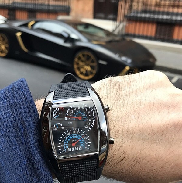 Ceas Barbati, Sport, Model Formula 1, 4 Cadrane, Hibrid, Afisaj LED ...