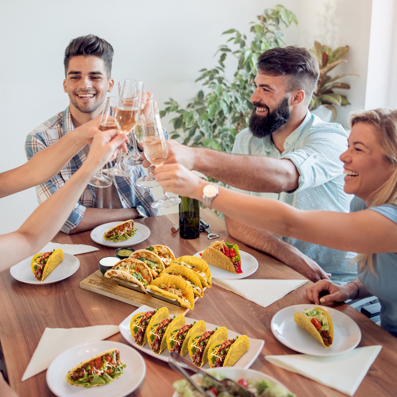 Platou servire 6 Taco, Tortillada, cu fund de lemn, dreptunghi 33 x 24 ...