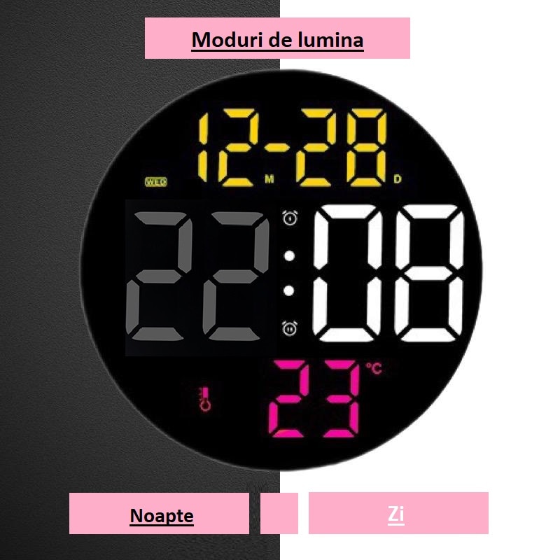 Ceas digital LED, afisare data/ora/termperatura,9 inch, stil minimalist ...