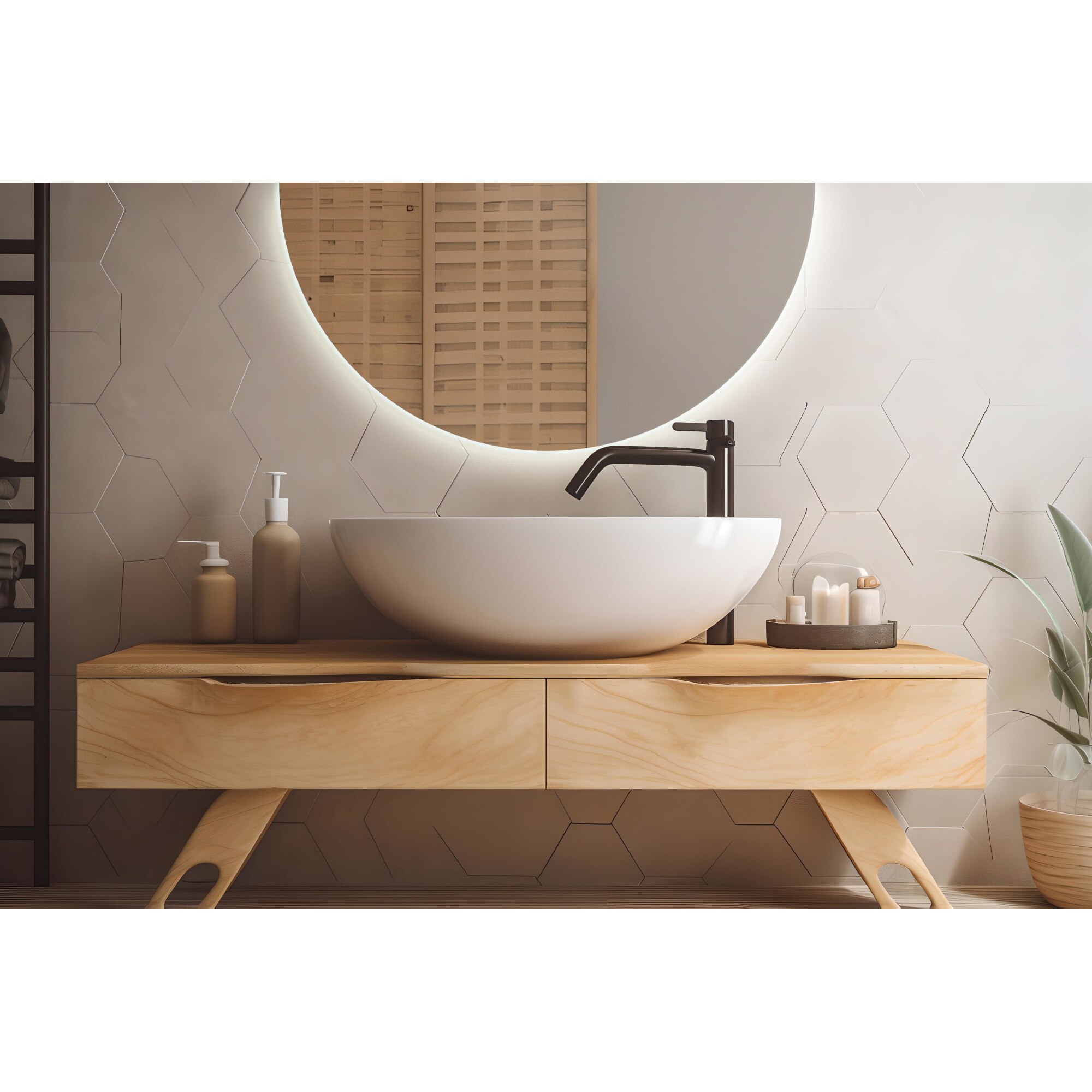 Oglinda de semicerc, LED, Coloray, Fara rama, (Rece 6500K), 100 cm ...