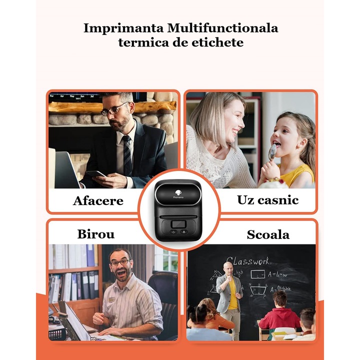 Mini Imprimanta Portabila, Etichetare Termica, M110, Bluetooth, 1x rola ...