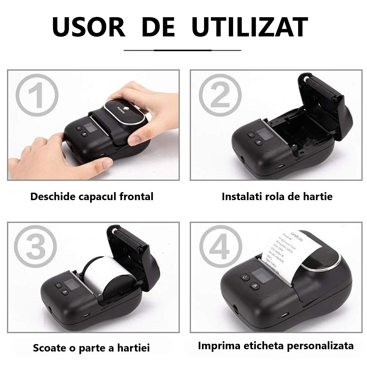 Mini Imprimanta Portabila, Etichetare Termica, M110, Bluetooth, 1x rola ...