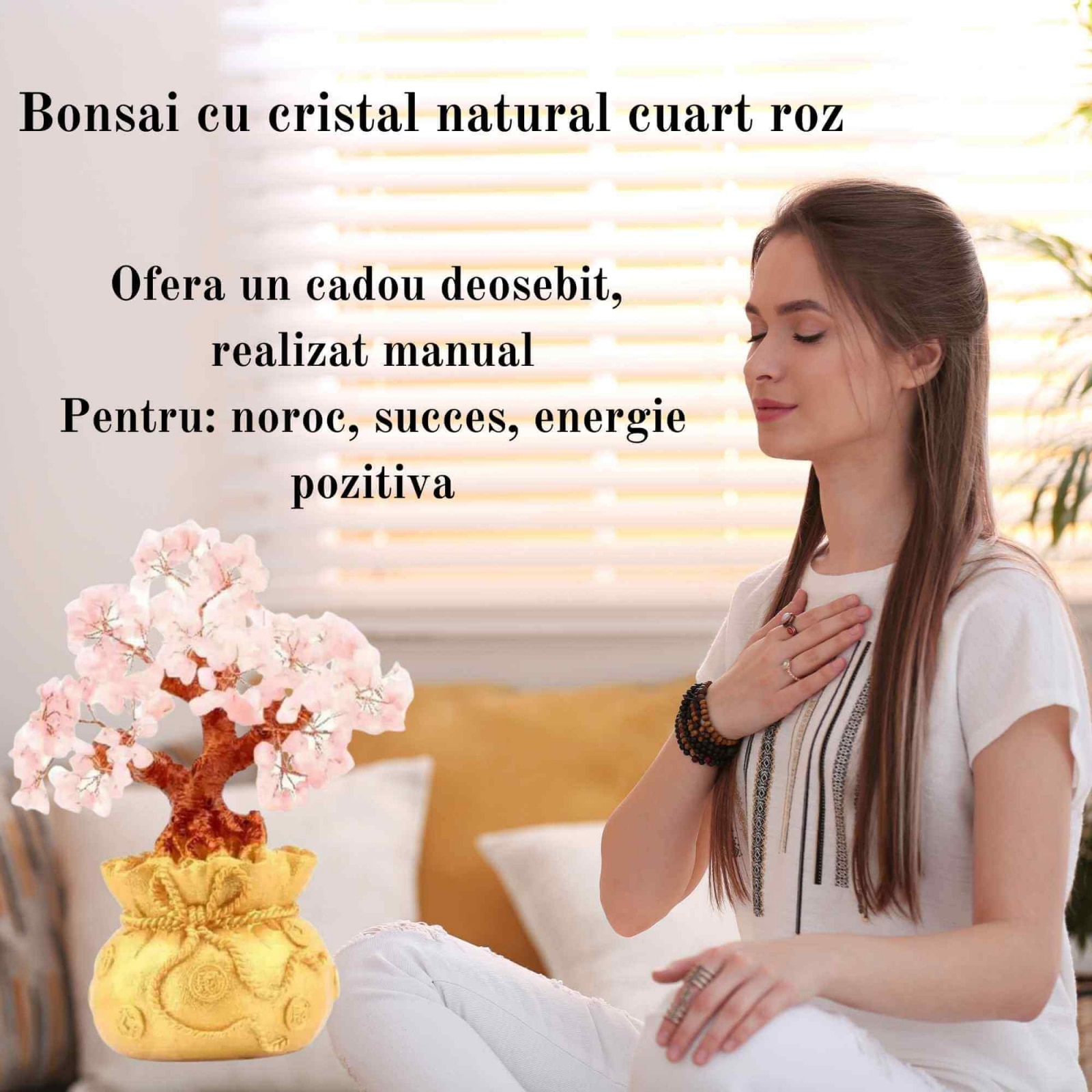Bonsai cu cristale naturale cuart roz, supranumit "copacul banilor ...