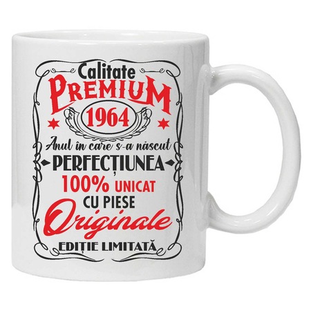 Cana personalizata "Calitate premium " 1964, CRD PRINT, 330ml, alba ...