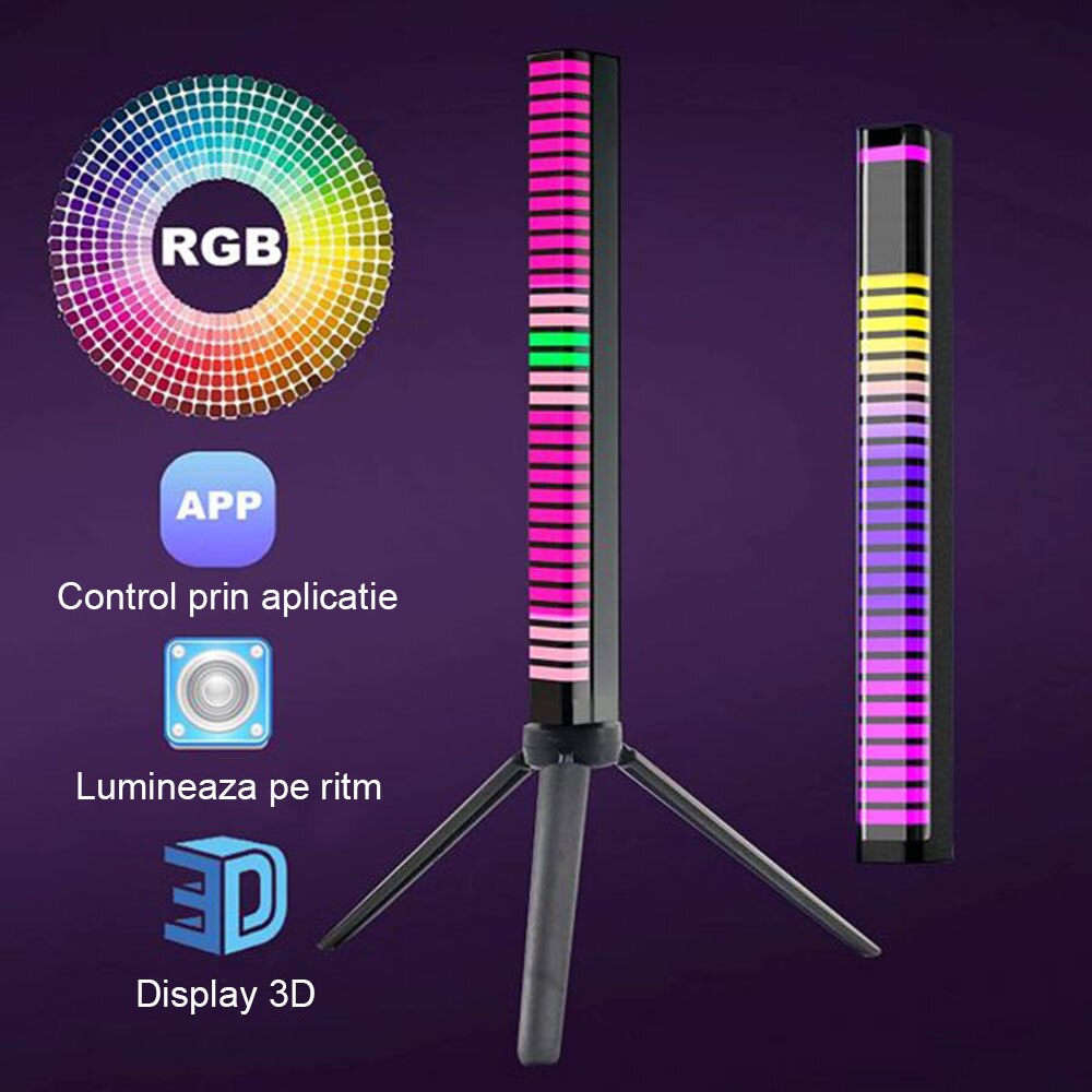 Lumini De Ritm LED RGB SIKS Cu Activare Sonora, Bara RGB Cu Funcitie VU ...