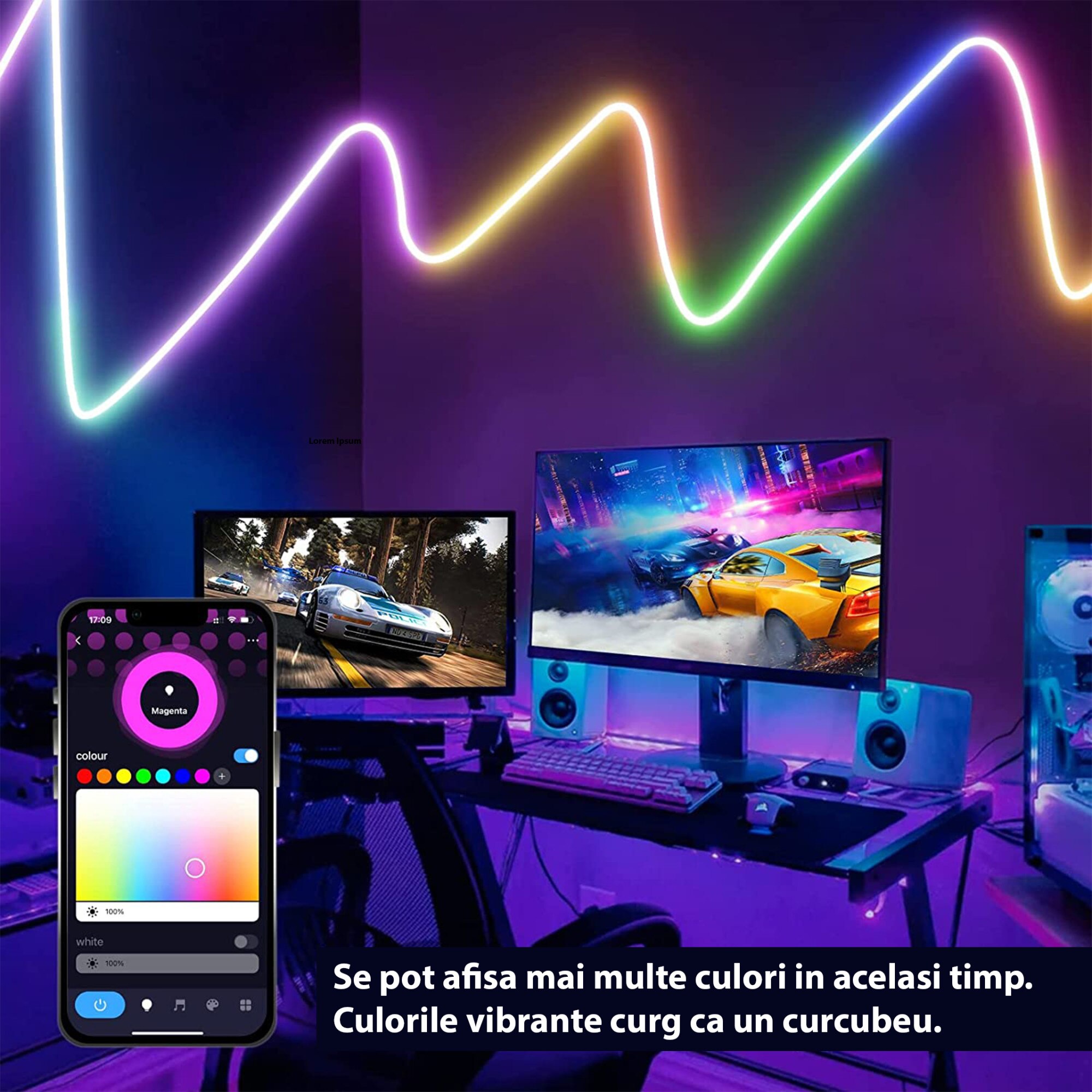 KIT Complet 5m Neon Flex Multicolor RGB Digital SMART WIFI - eMAG.ro