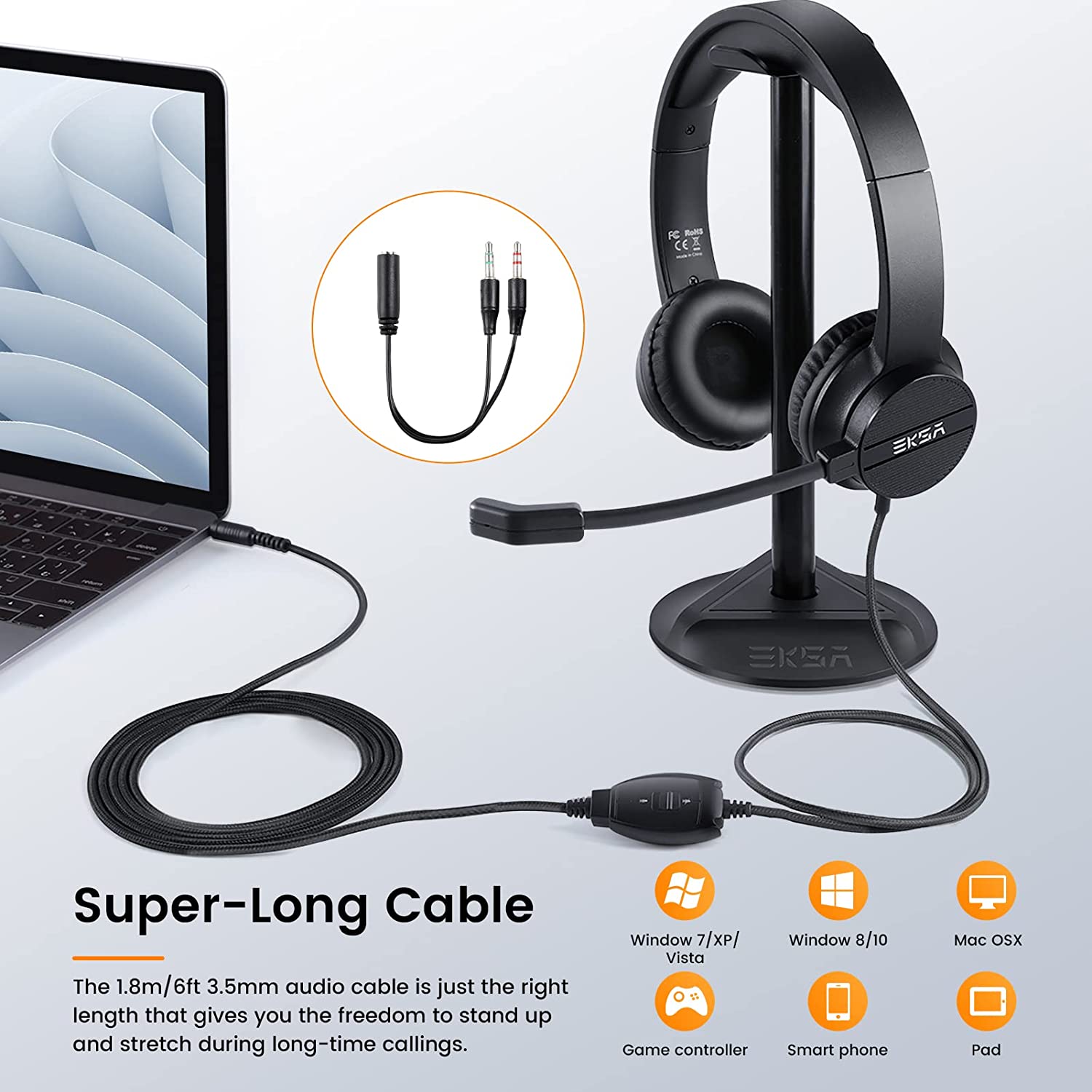 Casti Eksa H12 cu microfon, Noise cancelling, Call Center, PC, Gaming ...
