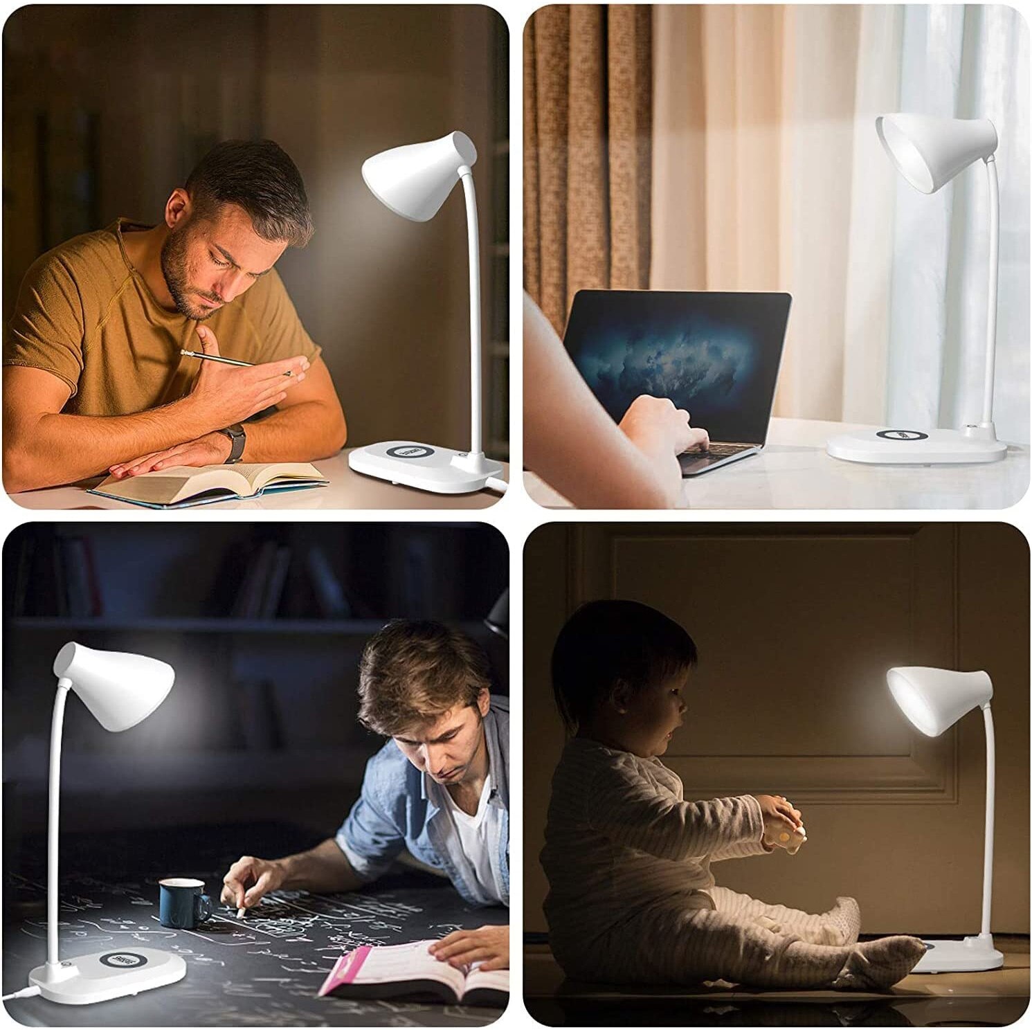 Veioza cu incarcare Wireless Wikipoze, LED, plastic/metal, alb, 41 x 18 ...