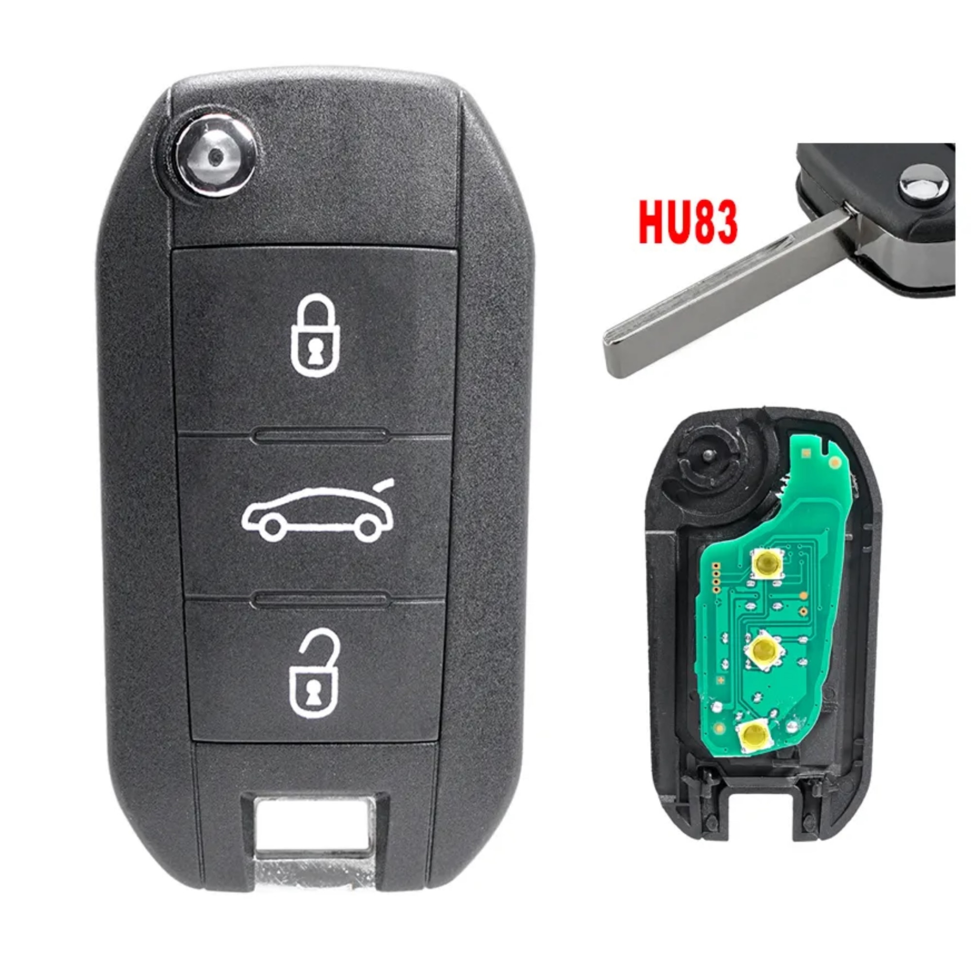 Cheie completa cu chip si telecomanda pentru Peugeot, Citroen, 3butoane ...