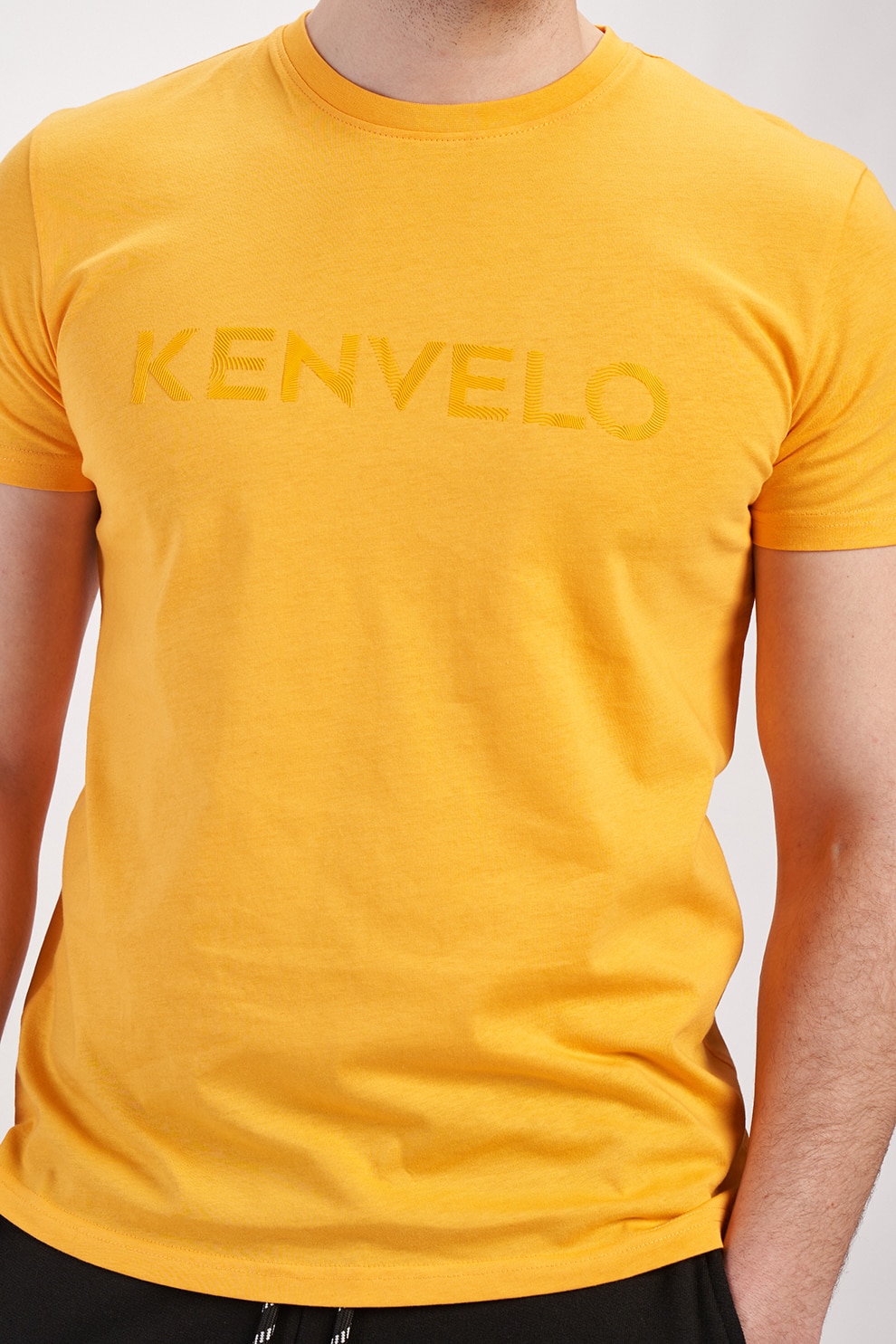 KVL by KENVELO, Tricou cu decolteu la baza gatului si logo, Galben ...