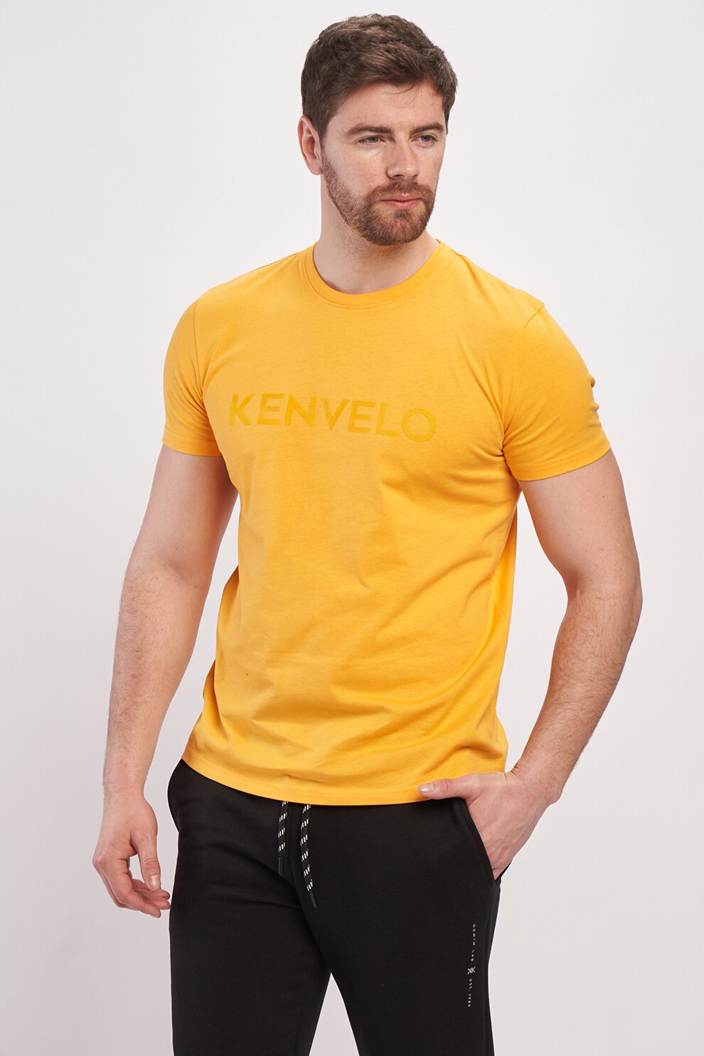 KVL by KENVELO, Tricou cu decolteu la baza gatului si logo, Galben ...