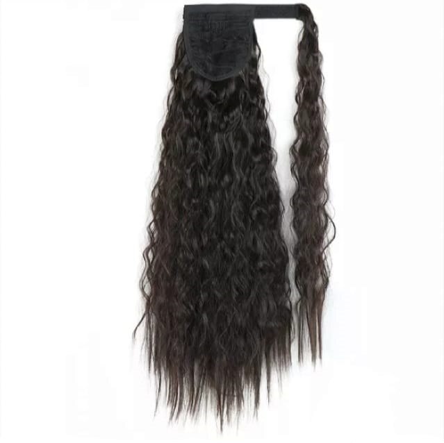 Extensii par CYNOS coada tip ponytail ondulata negru natural 55 cm ...