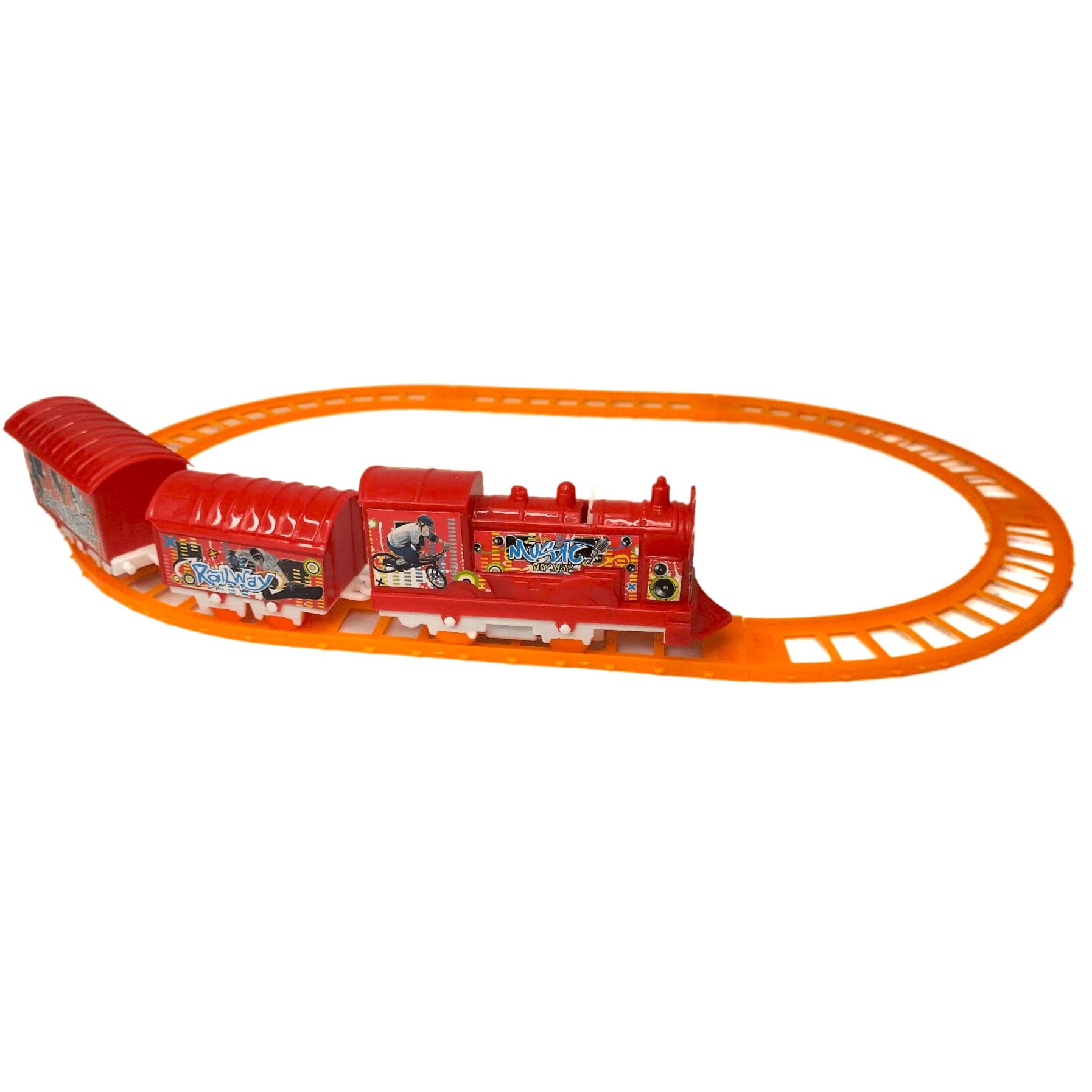 Trenulet Electric, Locomotiva si 2 Vagoane, 27 cm, Rosu - eMAG.ro