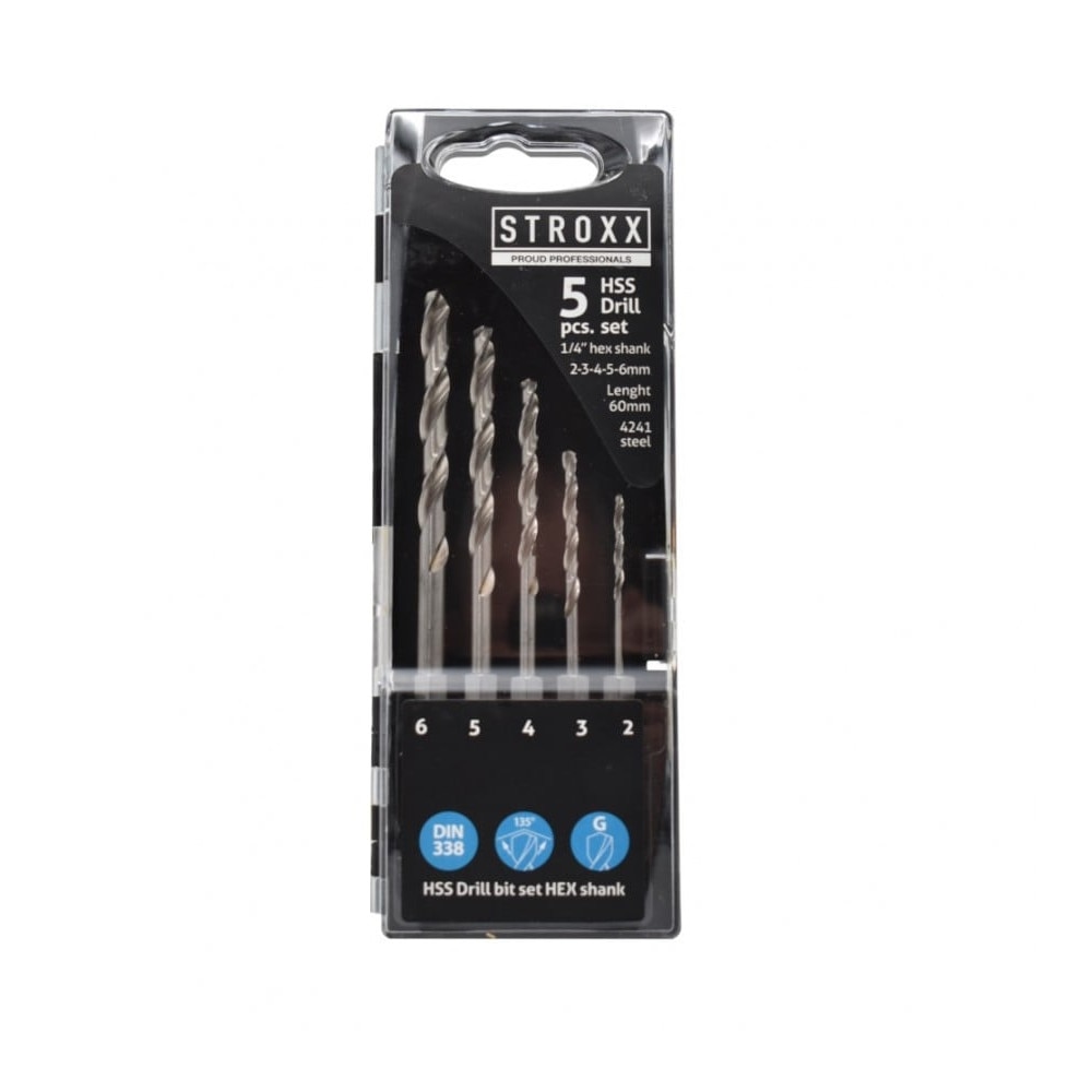 Set 5 burghie HSS STROXX gaurire in metal diametru 2, 3, 4, 5, 6 mm ...