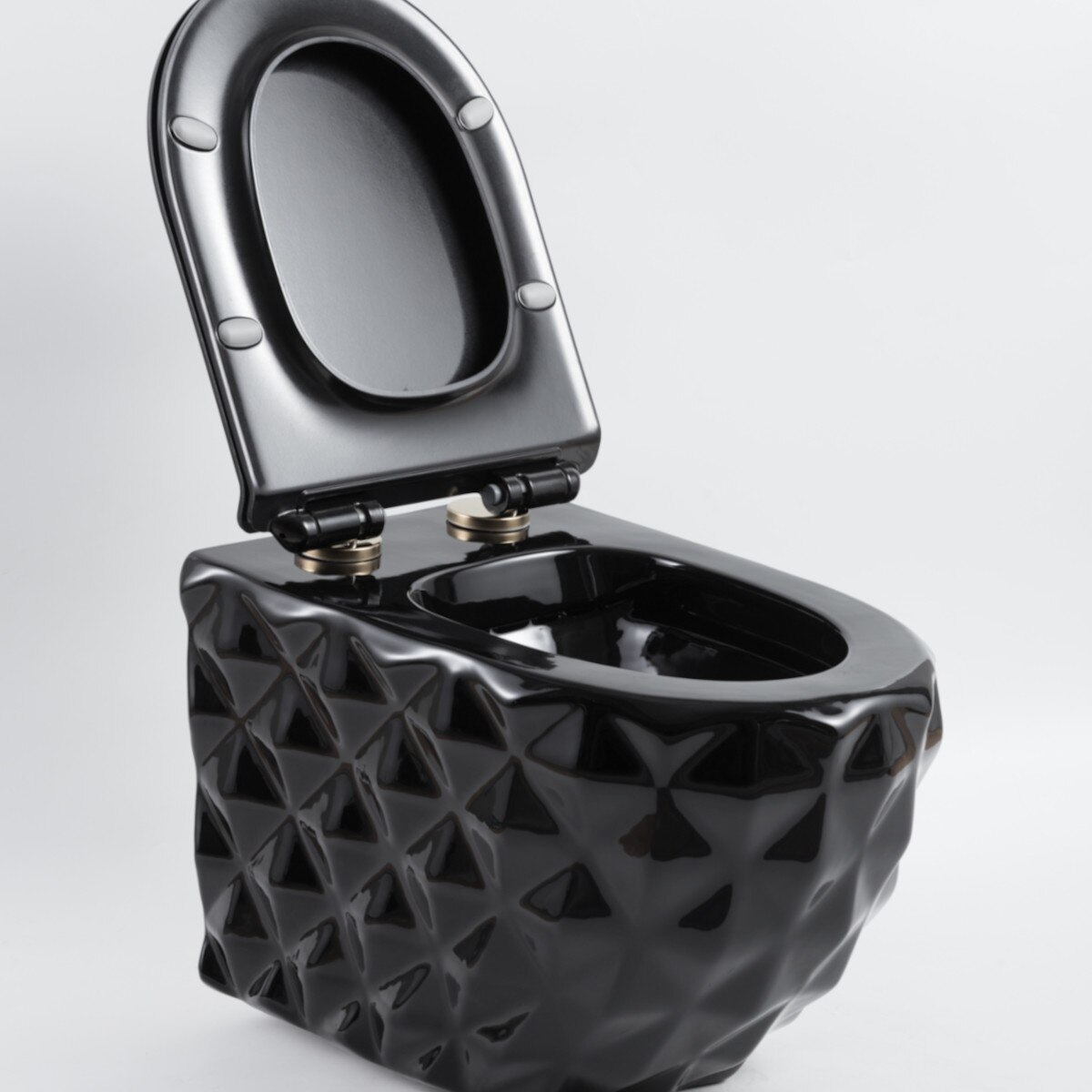 Vas Wc, Negru, Rimless, 49x36 cm, montaj suspendat, capac Duroplast ...