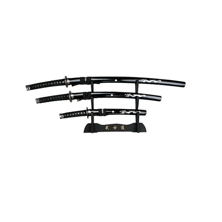 Set de 3 Sabii de Samurai cu Teaca si Suport, Inox, JS-697 - eMAG.ro