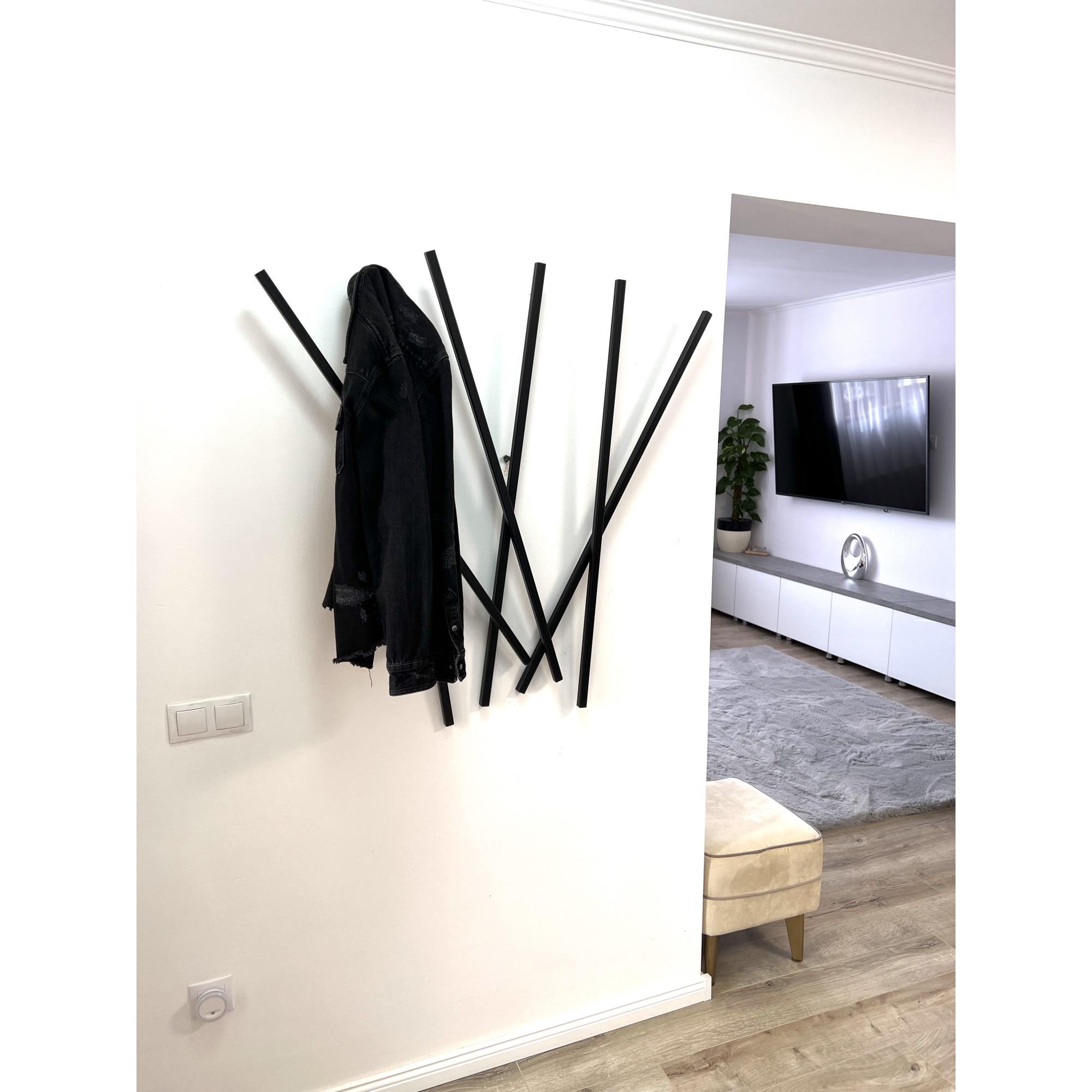 Cuier metalic de perete Jida Black, ultra modern, design abstract, 6 ...