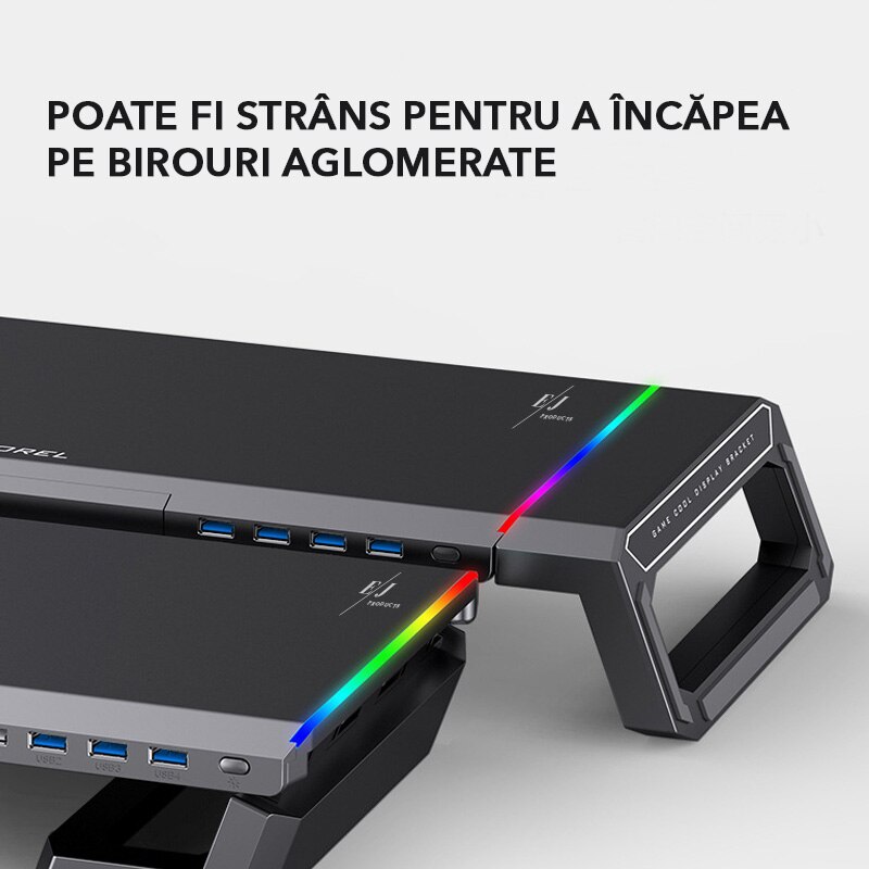 Masuta ergonomica pentru laptop cu lumini gaming RGB si hub USB 3.0 ...