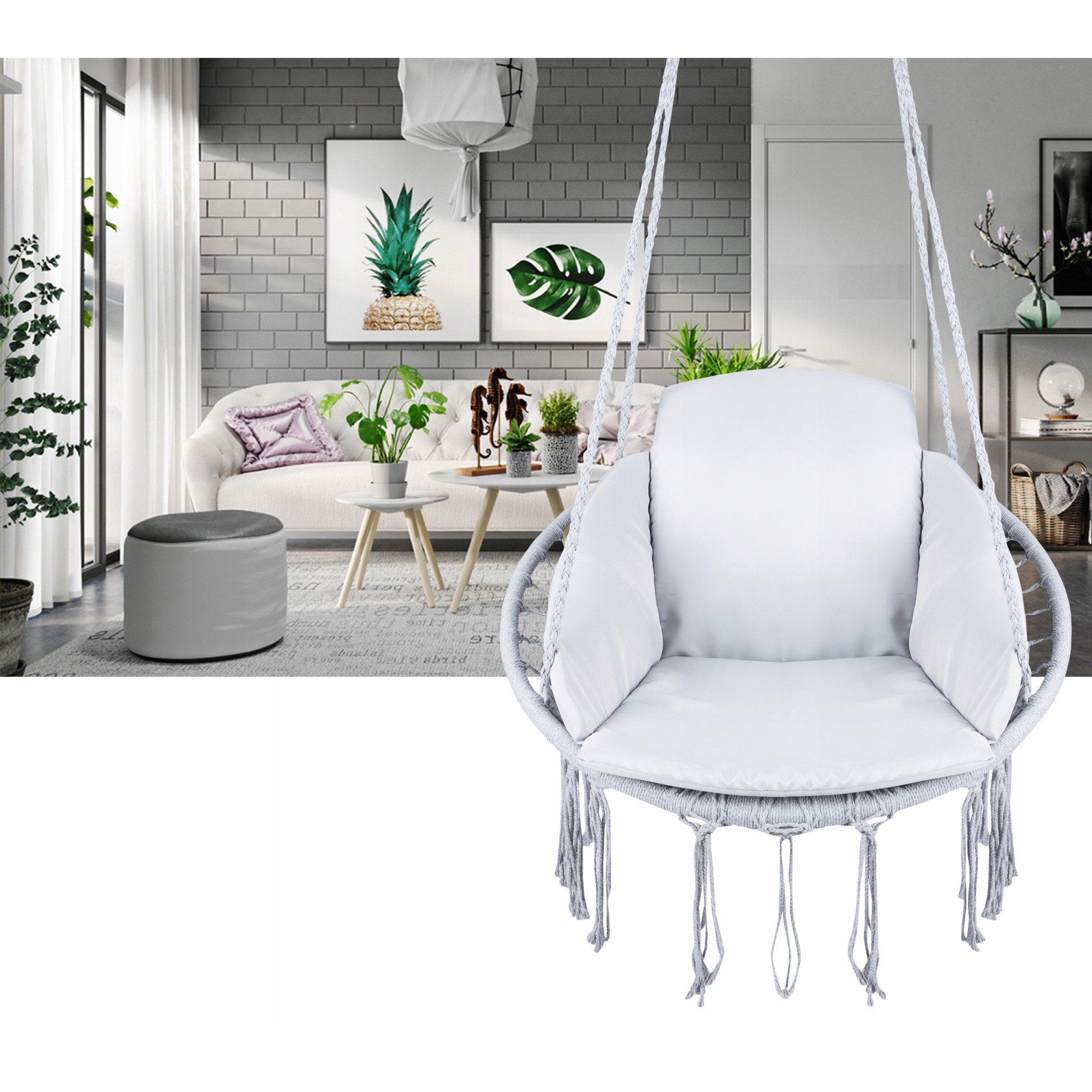 Scaun rotund Sersimo tip leagan suspendat cu perna Confort casa sau ...