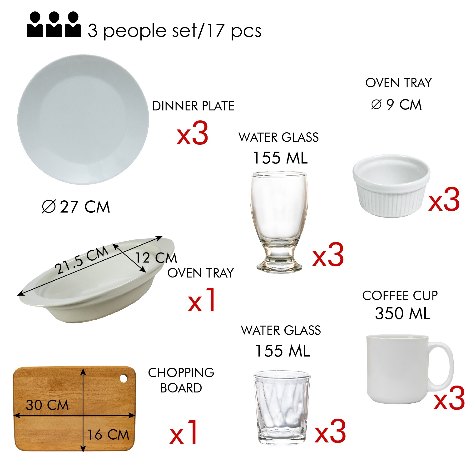 Set complet de masa, White, 17 piese, Portelan, Alb - eMAG.ro